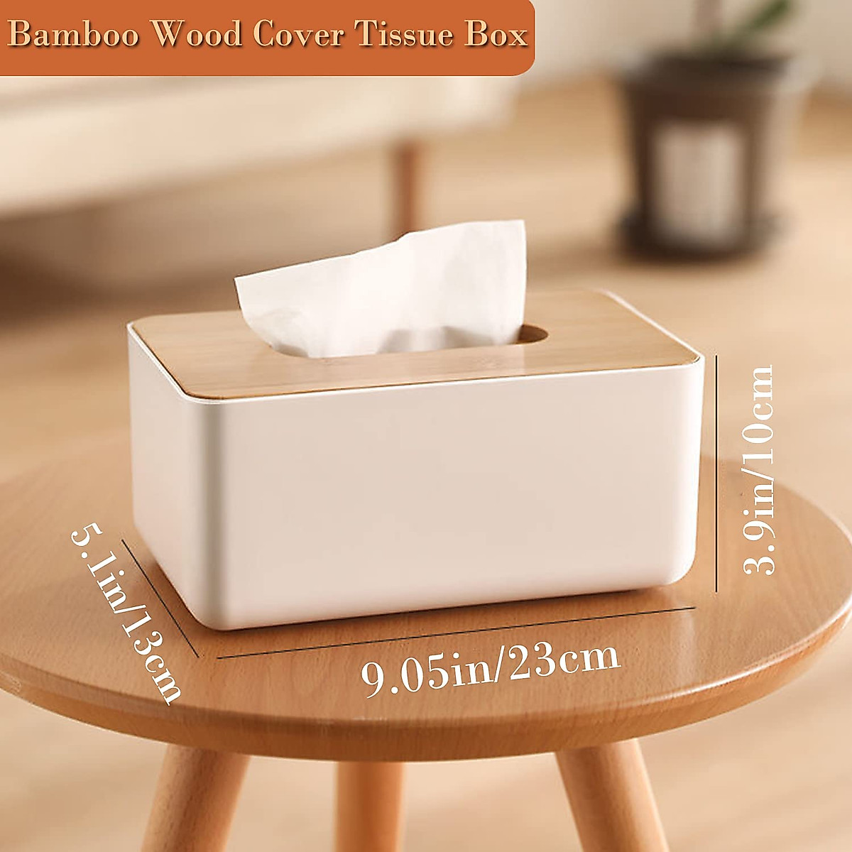 Bamboo Tissue Box Cover, Rectangular Tissue Box Holder for Bathroom Vanity, Countertop, Bedroom Dresser, Bedside Table, Desk,Disposable Paper Facial Tissues Tissue Box White