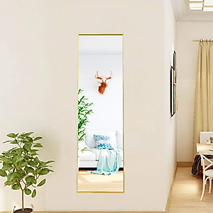 TECNR Full Length Mirror Floor Mirror Hanging Standing or Leaning, Bedroom Mirror Wall-Mounted Mirror with Gold Aluminum Alloy Frame, 59" x 15.7"