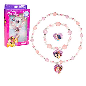 Disney Princess Jewelry Set With Beaded Necklace and Bracelets for Girls Ages 3+ - Princess Dress Up Toys