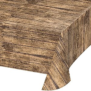 Creative Converting TABLECOVER PL 54" X 108" AOP BROWN Wood Grain Design Plastic Tablecloth, 54 x 108, Multicolor