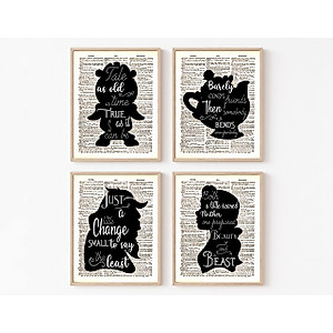 Beauty and the Beast - Cogsworth Decor - 4 piece set - Belle Quote - Dictionary Art Print Quotes and Sayings Print - UNFRAMED 8 X 10 inches