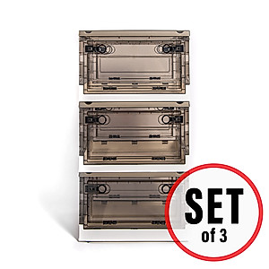 Best Home Fashion 3 packs Storage Bins Side Opening, Stackable Lid Collapsible, Foldable, Easy Tidy Up with Storage Box, Ideal for Home & Office Organization Storage Cube (Small, White)