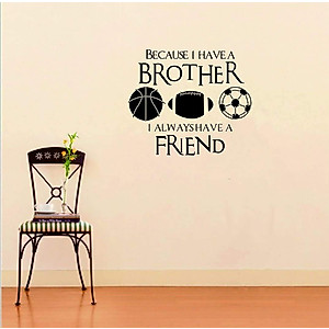 DNVEN Kids Sports Learning Basketball Football Soccer Vinyl Wall Stickers Decals Quotes Brothers Friends Kid Rooms Sports Decors Quotes Kids Wall Decals Black 20 inches x 23 inches