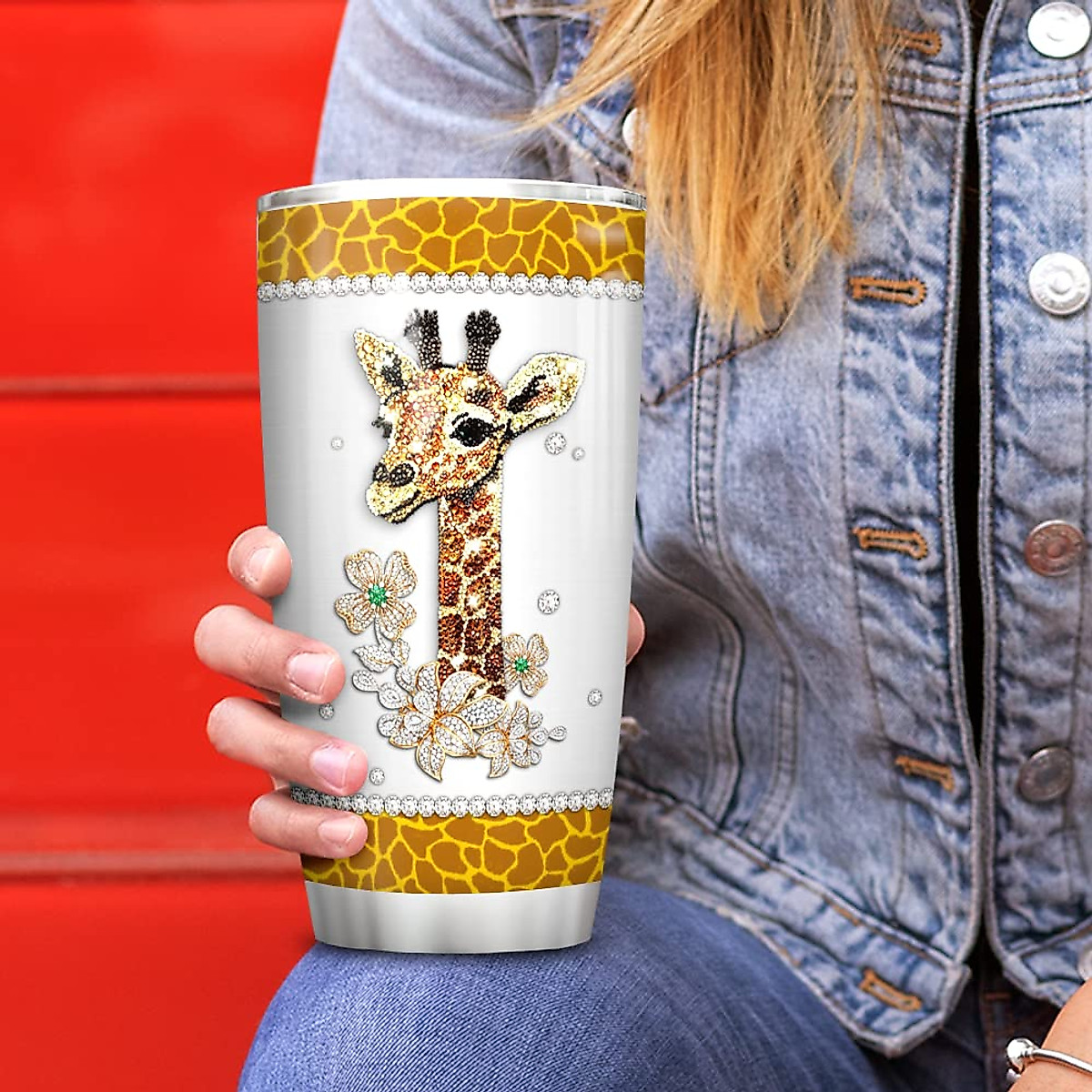 Wassmin Giraffe Tumbler Personalized Giraffes Tumblers Jewelry Drawing Style Stainless Steel Insulated 20oz 30oz Travel Cup Birthday Christmas Gifts For for Animal Lovers Women Girls