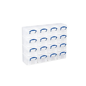 Really Useful Organiser, 16 x 0.14 Litre Storage Boxes in a Clear Plastic Organiser and Clear Boxes