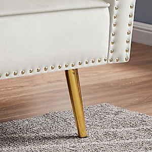 Velvet Sofa Bed, Convertible Folding Sleeper Couch with 2 Pillows, 70" Tufted Loveseat Recliner with Golden Metal Legs for Living Room Apartment Office (Beige)