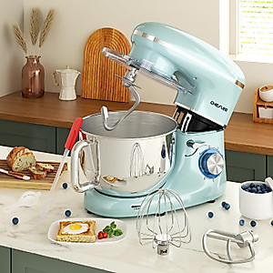 CHeflee Stand Mixer,600W 6+P With 6.5QT Stainless Steel Bowl,Dough Hook, Wire Whip & Beater,for Most Home Cooks,Blue