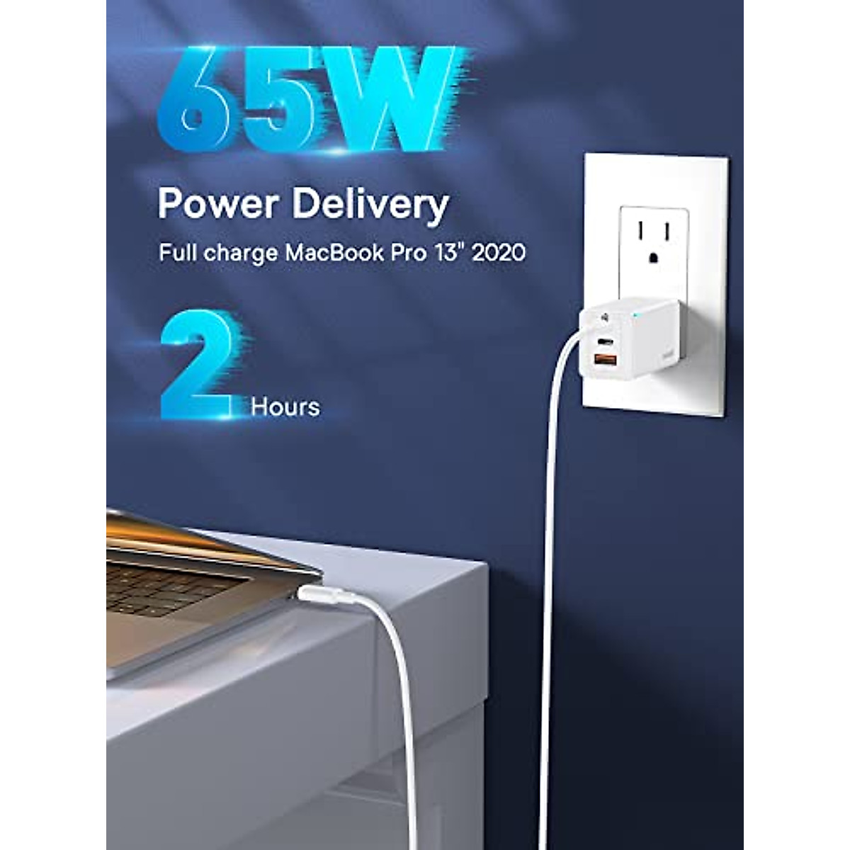 USB C Charger, Baseus 65W USB C Wall Charger, 3 Ports Foldable GaN Charger, Fast Charger for iPhone 14/Pro Max/SE/11/XR/XS, Samsung S22+/S22, MacBook Pro/Air, iPad, Laptops, Pixel 7, Steam Deck