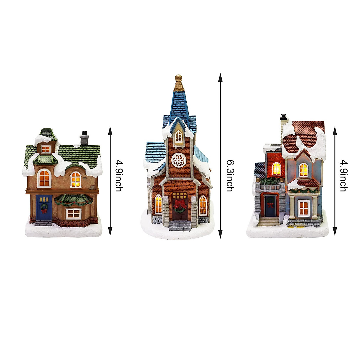 MOMENTS IN TIME Christmas Village 12 pc Set, with LED Lights, Battery Operated (not Included) (5" H to 6.5" H Buildings)
