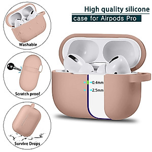 R-fun AirPods Pro Case Cover with Keychain, Full Protective Silicone Skin Accessories for Women Men Girl with Apple 2019 Latest AirPods Pro Case, Front LED Visible-Milk Tea