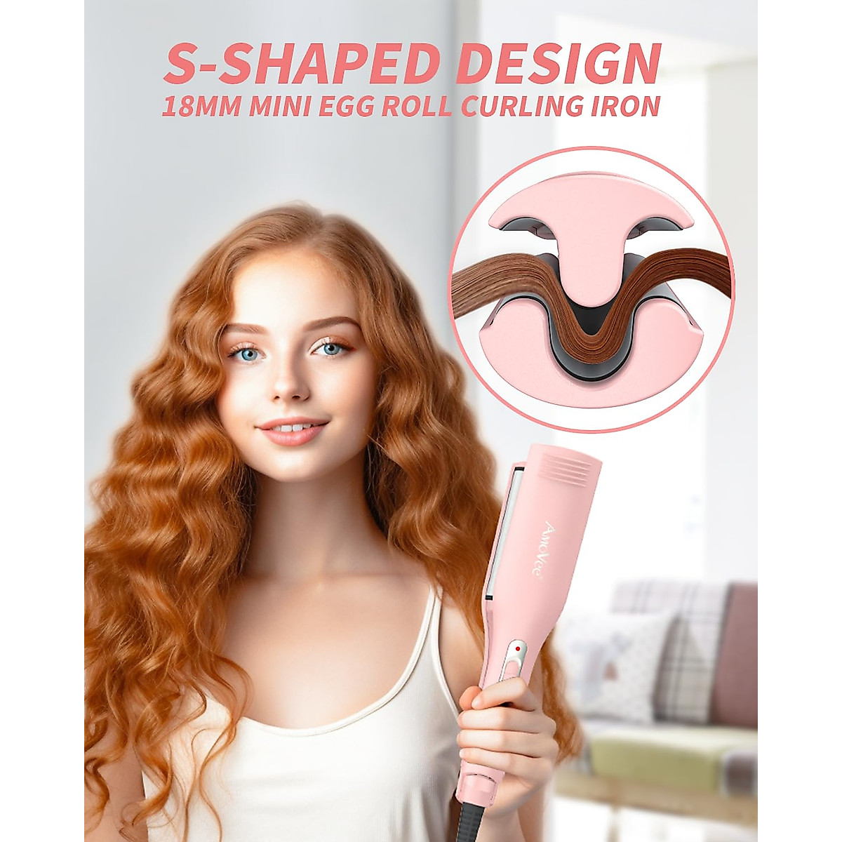 AmoVee Travel Hair Crimper Curling Iron, Professional Mini Hair Waver 0.59 Inch Three Barrel Curling Iron, Hair Crimper Small Negative Ions, Dual Voltage