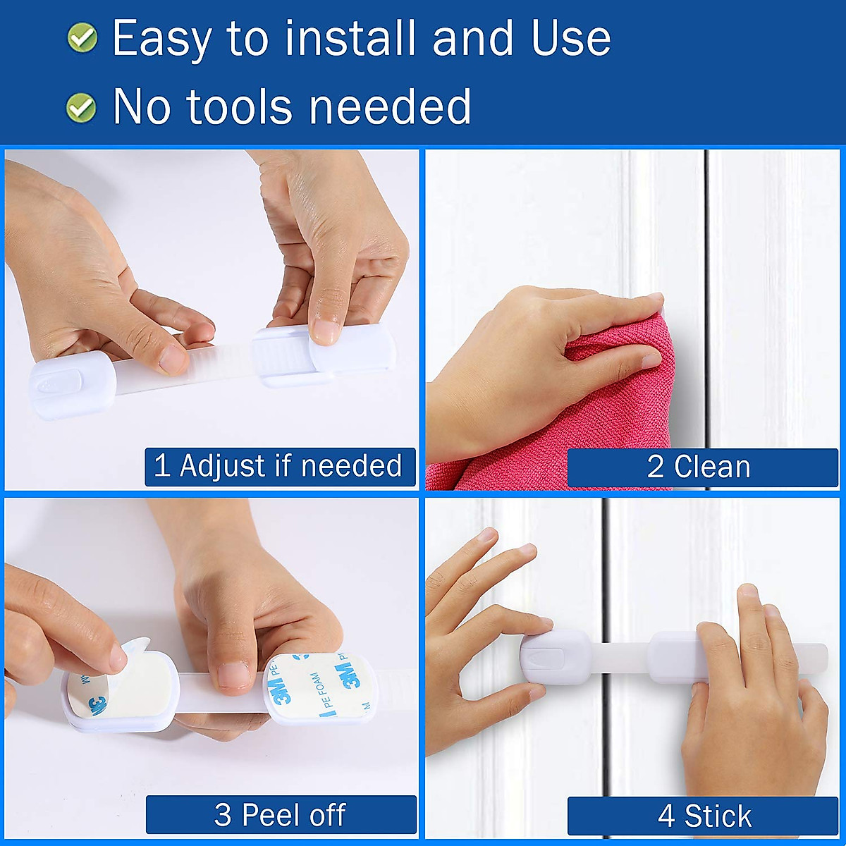 Our baby lock are great to baby proof cabinets, drawers, oven, toilet, closet, waste bin, fridges,etc. Keep your baby away from the dangers in your home. Not just for children, these locks can also be used to protect pets from making a mess around the hou