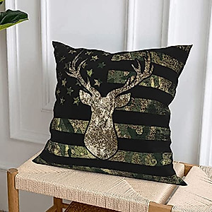 Gianlaima Camo Camouflage Hunting Deer American Flag Painting Set of 4 Decorative Throw Pillow Cases Sofa Cushion Covers for Couch Bedroom Living Room Car Home Decor