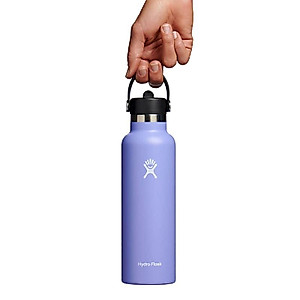 HYDRO FLASK - Water Bottle 621 ml (21 oz) with Flex Straw Cap - Vacuum Insulated Stainless Steel Reusable Water Bottle - Leakproof Lid - Hot and Cold Drinks - Standard Mouth - BPA-Free - Lupine