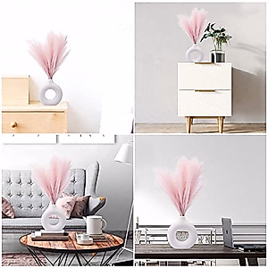 6 PCS Faux Pampas Grass 17"/44cm Artificial Fluffy Pompas Grass Fake Pampas Grass 7 Branches for Wedding Party Bedroom Boho Home Decor (034 Light Pink)