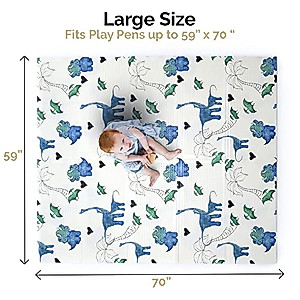 JumpOff Jo - Large Waterproof Foam Padded Play Mat for Infants, Babies, Toddlers, Play & Tummy Time, Foldable Activity Mat, 70 in. x 59 in. - Tiny Dinos, Pack of 1