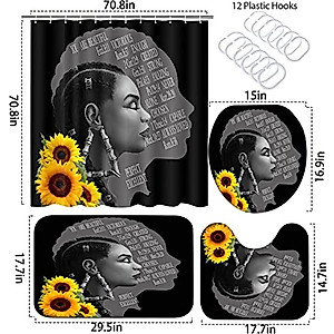 JQH store 4PCS African American Shower Curtain Set with Non-Slip Rugs Toilet Lid Cover and Bath Mat Shower Curtain with 12 Hooks Bathroom Sets with Shower Curtain and Rugs and Accessories