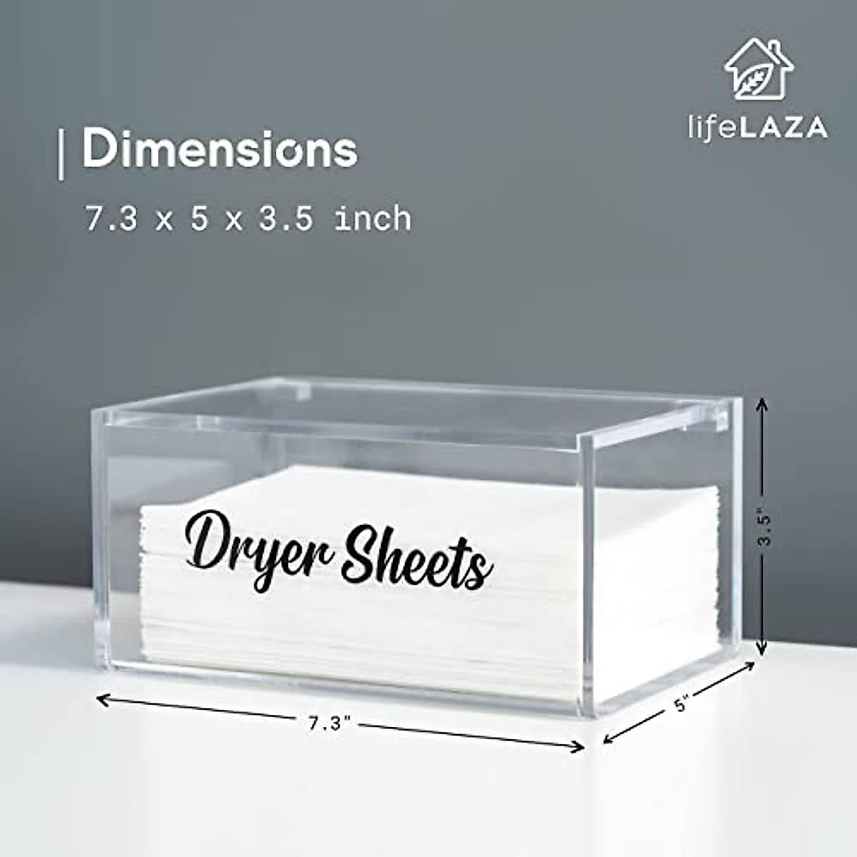 LifeLAZA Acrylic Dryer Sheet Dispenser with Hinged Lid, Clear Dryer Sheet Holder for Fabric Softener Sheets, Transparent Container Storage Box for Laundry Room Decor
