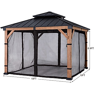 ABCCANOPY Wood Gazebo 11x11 - Outdoor Patio Wooden Gazebo with Hardtop Metal Double Roof with Mosquito Netting for Garden, Backyard and Deck