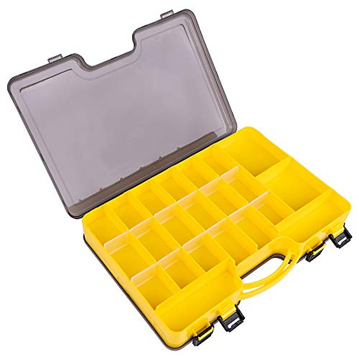 Goture Fishing Tackle Storage Hard Case 2 Sided Storage Trays Handle Portable Plastic Organizer Box 44 Compartments Sea Boat Accessory 12 8 3 Smoke Yellow