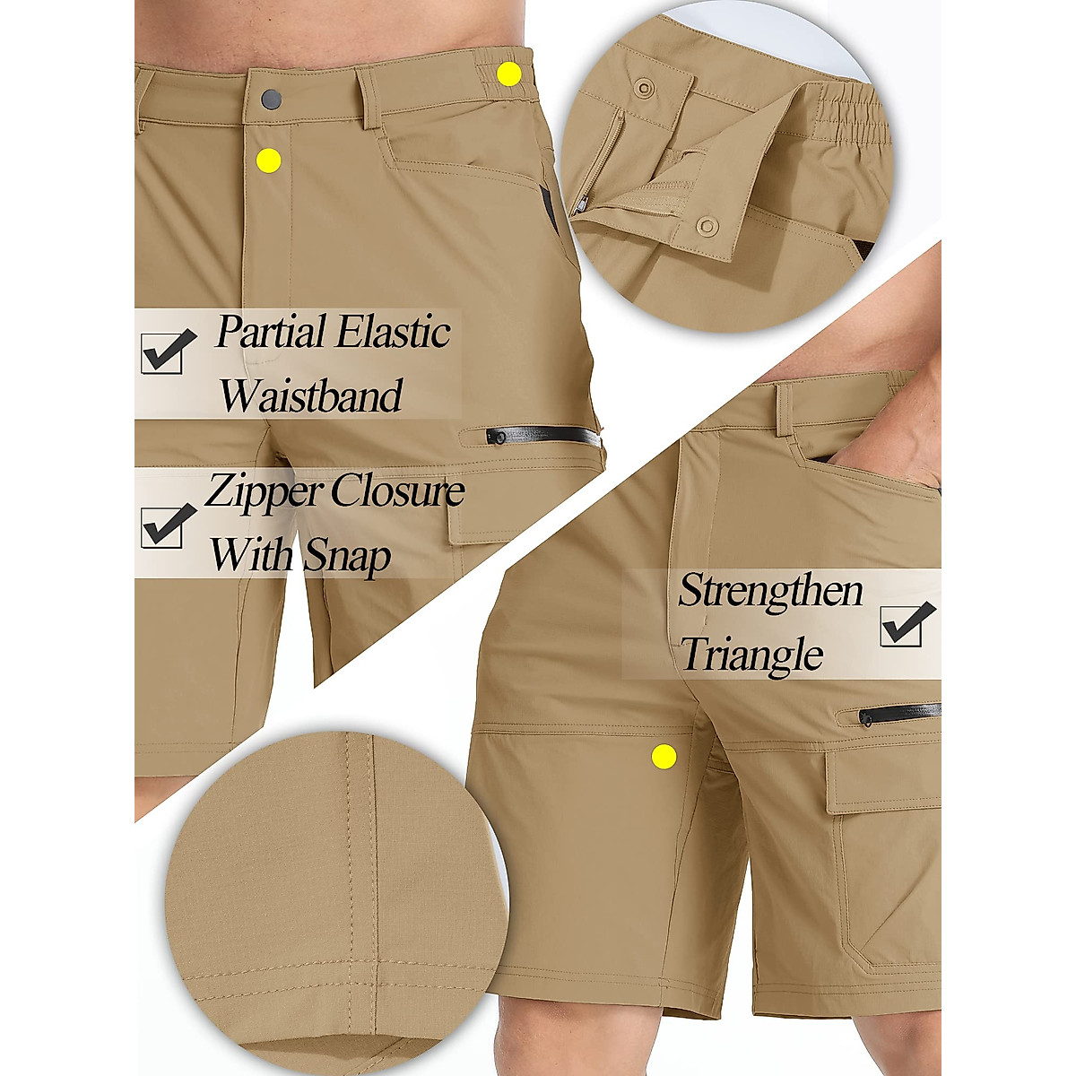 TACVASEN Mens Hiking Cargo Shorts Dress Casual Ligtweight Quick Dry Water Resistat Breathable Fishing Camping Shorts Khaki, 30