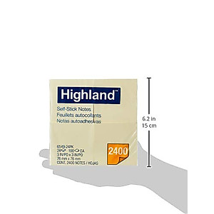 Highland Sticky Notes, 3 x 3 Inches, Yellow, 24 Pack (6549-24)