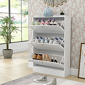 DiDuGo Shoe Storage Cabinet with 3 Compartments, Wood Entryway Shoe Storage Cabinet, for Hallway Entryway (31.5”W x 9.4”D x 47.2”H)…