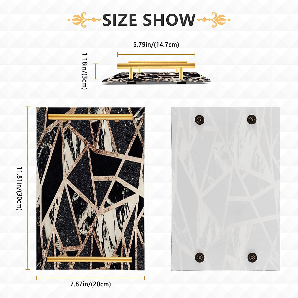 Rose Black Glitter Bathroom Sink Vanity Trays With Gold Handles Golden Marble Countertop Organizer Tray Acrylic Makeup Perfume Tray Dresser Tray Holder Decor Tray For Candle Small Plant Coffee