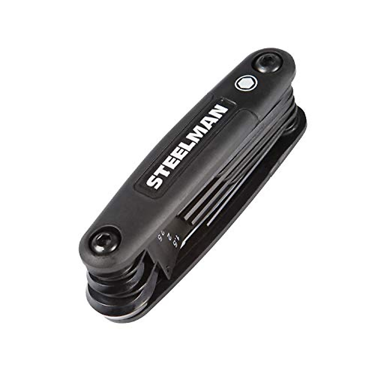 Steelman Portable Folding Hex Key Wrench Metric Multi-Tool, Set Includes 1.5, 2, 2.5, 3, 4, 5, 6, and 8mm Sizes, Chamfered Ends, Steel, Corrosion-Resistant Black Oxide Coating