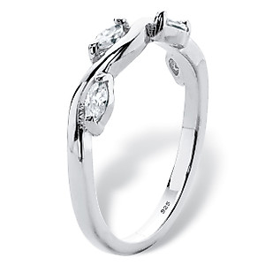 PalmBeach 18K Yellow or Rose Gold Plated or Sterling Silver Marquise Cut Cubic Zirconia Marquise Vine Ring Size 9