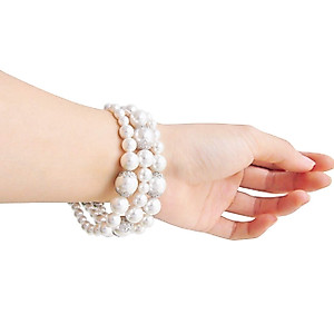 USEE TECH White Pearl Smartwatch Bands Compatible with Fitbit Charge 5 Exercising Elastic Stretch Handmade Jewelry Bracelet Watch Replacement Strap Wristband Wearable Watchbands Girls Women, for FC5