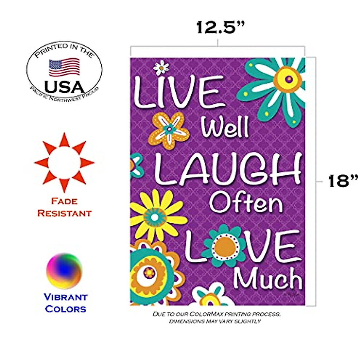 Toland Home Garden 119795 Live Laugh Love 12.5 x 18 Inch Decorative, Garden Flag (12.5" x 18"), Multicolored