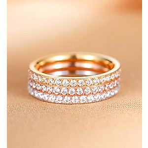 TIGRADE 2mm Women Titanium Eternity Ring Cubic Zirconia Anniversary Wedding Engagement Band Size 3-13.5 (Silver, 8)