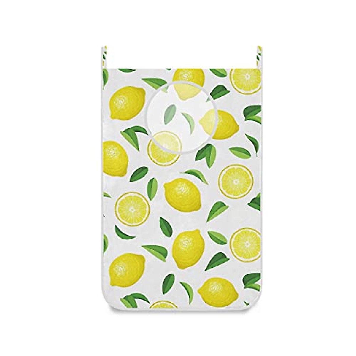 Fresh Lemon Leaves Door Hanging Laundry Hamper Bag Yellow Orange Slices Fruit Space Saving Wall Large Laundry Basket Storage Dirty Clothes Bags with Bottom Zippers Hooks For Bathroom Bedroom 1 Pcs