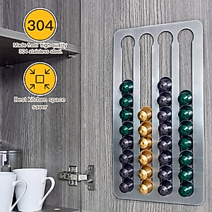 CusieryMax Coffee Pod Holder, Stainless Steel Adhesive 40pcs for Nespresso Original Line Pods, Coffee Pod Organizer Suitable for Kitchen Walls and Cabinets