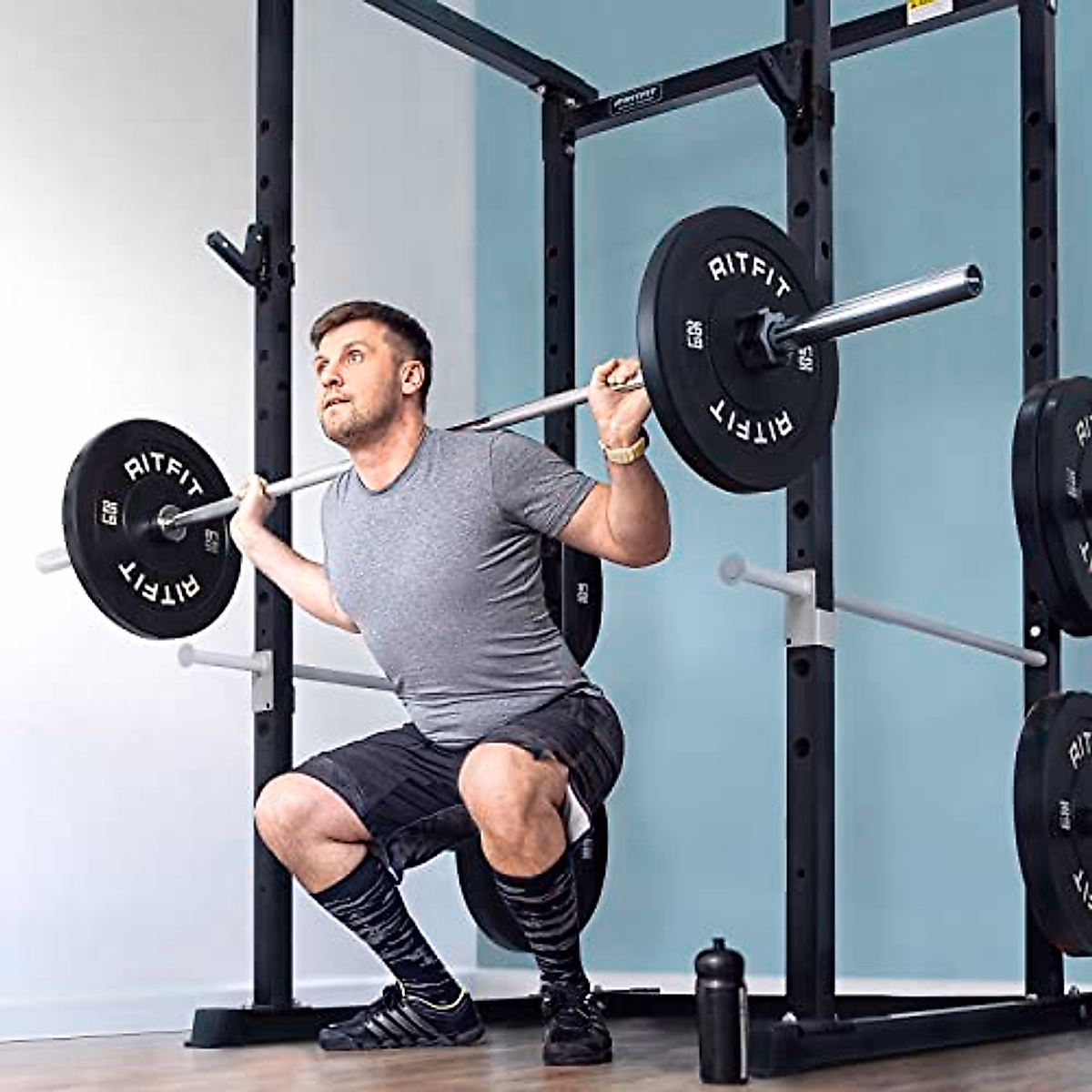 RitFit PPC01 Power Cage, 1000LB Capacity Power Rack Full Home Gym for Weightlifting, Come with J-Cups, Plate Holders and Other Attachments (Basic Version)-Black