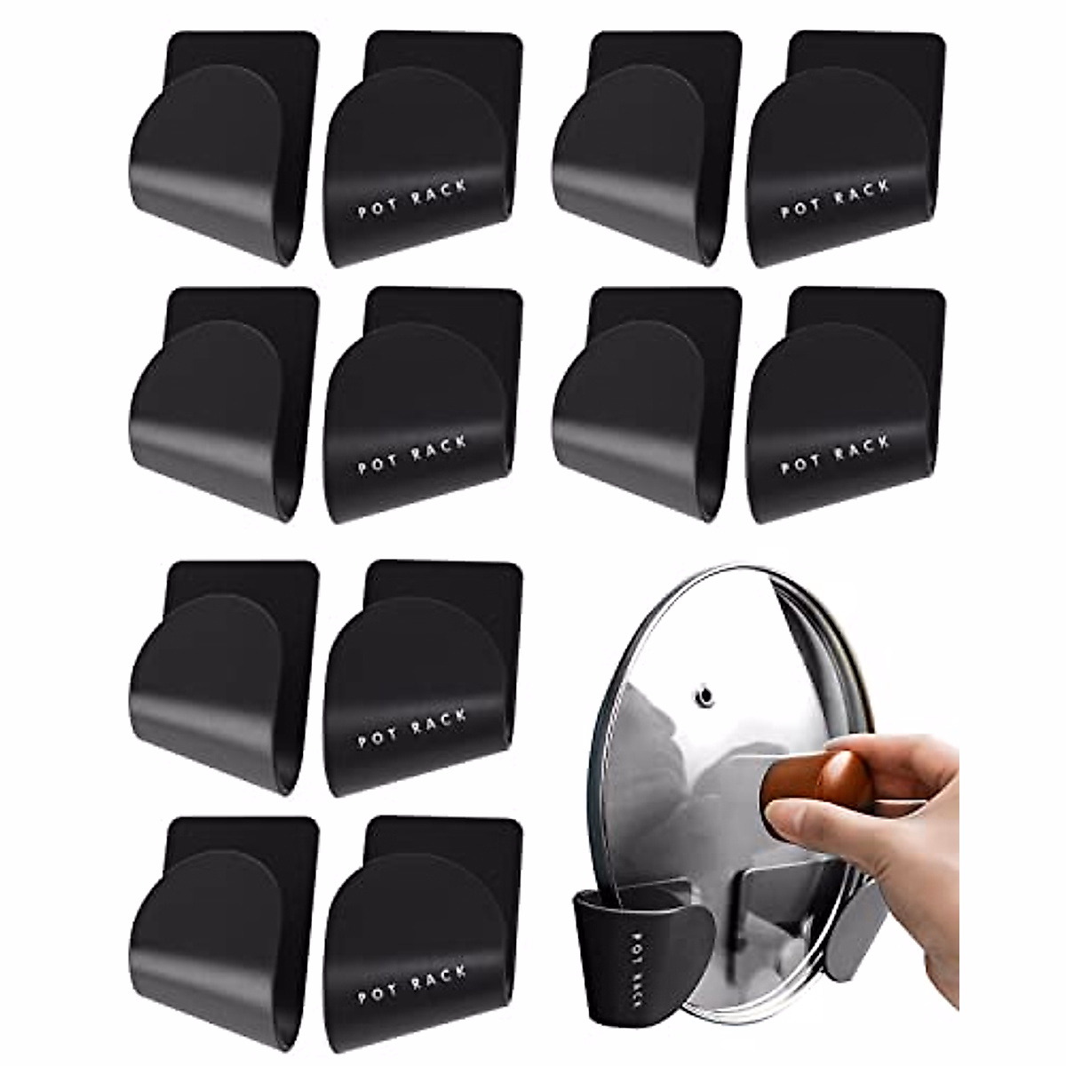 Tendiren Pot Lid Organizer, 6 Pairs of Adjustable Wall Mount Pot Lid Holder Cabinet Door, Pot and Pan Hangers for Kitchen Wall Mount, Cabinet Door Lid Organizer, Save More Space