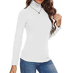 Tight Long Sleeve Shirts for Women,Turtleneck Sweater Women Long Sleeve Henley Ribbed Thermal Undershirt Slim Fit Basic Layering Aesthetic Long Underwear Tops Women White M
