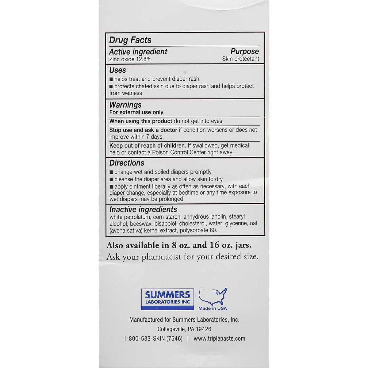 Triple Paste Diaper Rash Cream, Hypoallergenic Medicated Ointment for Babies, 2 oz (Pack of 3)