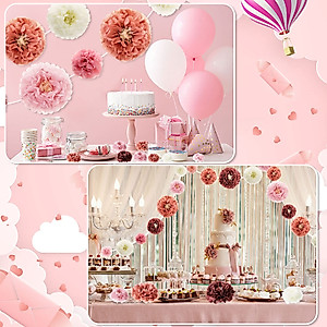 24 Pieces Dusty Rose Tissue Paper Flowers Large 14'' Paper Pom Poms Flowers Decor Paper Puff Flower Ball for Wedding Baby Shower Bachelorette Birthday Party Decoration, 14'' 12'' 10 '' 8'' 6'' 4''