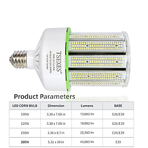 TSEXES 300W LED Corn Bulb, E39 Light Bulb Base,45000Lm 5000K,Replacement for 1000W HID,MH, HPS Parking lot High Bay Work Shop