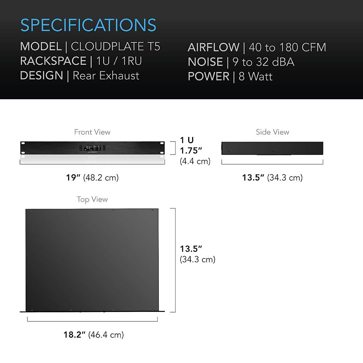 AC Infinity CLOUDPLATE T5, Rack Mount Fan 1U, Rear Exhaust Airflow, for Cooling AV, Home Theater, Network 19” Racks