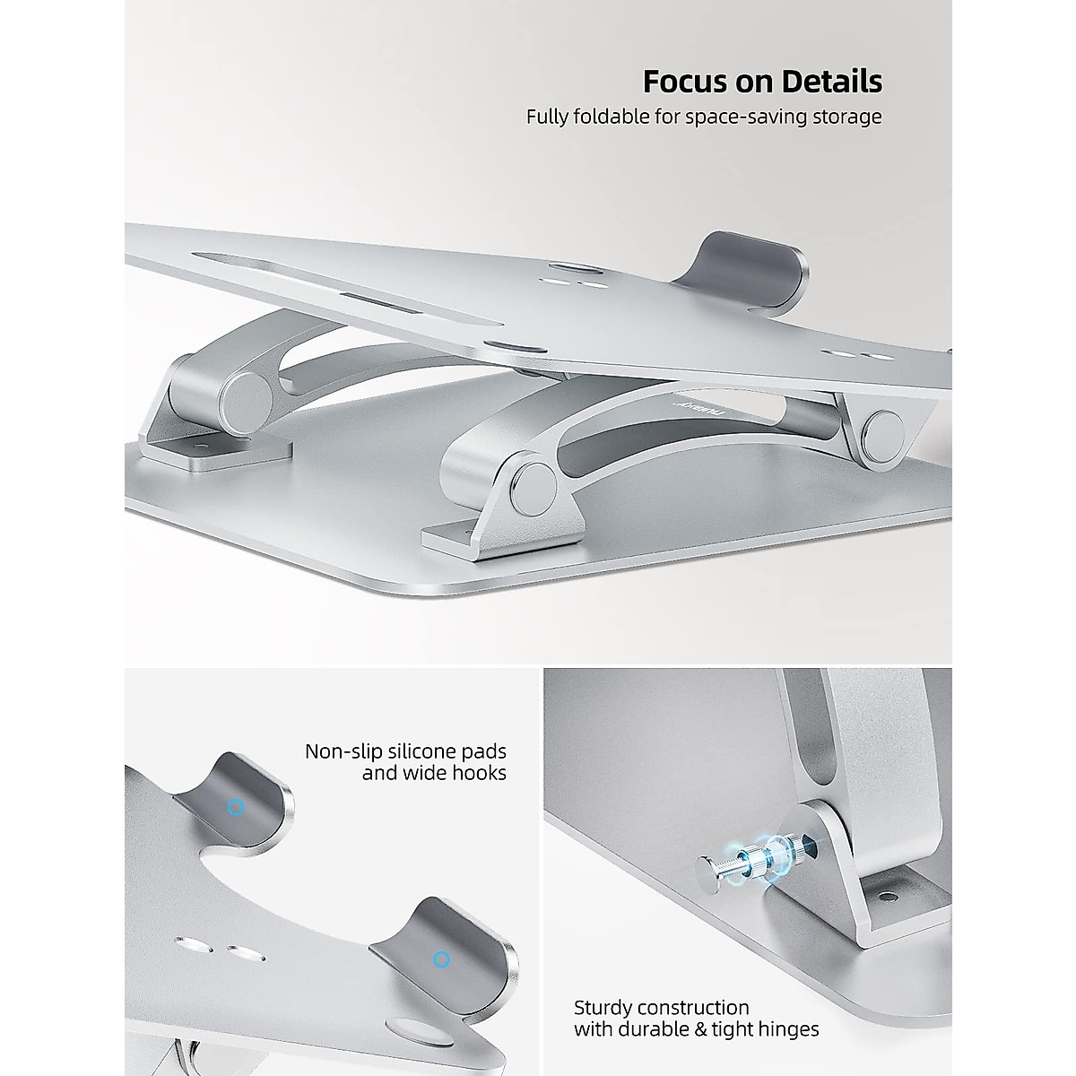 Nulaxy Laptop Stand for Desk, Ergonomic Height Angle Adjustable Laptop Riser Holder with Heat-Vent Computer Stand Compatible with 10-17" Up to 22 Lbs Laptop Notebook Computer Silver
