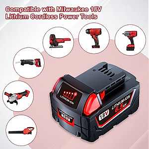 GROWFEAT 4-Pack 6.5Ah 18V Battery Replacement for Milwaukee M-18 Battery, Compatible with Milwaukee Battery 18V Charger and Tools