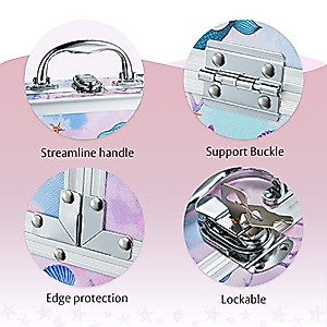 Joligrace Makeup Train Case for Girls Cosmetic Box Kids Jewelry Organizer Hair Accessories Storage Lockable with 2-Tier Trays & Mirror Mermaid Princess