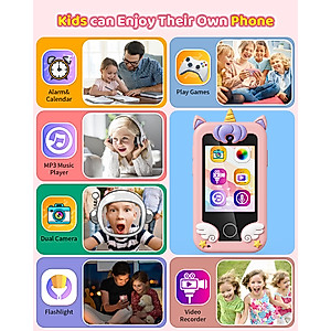 Kids Toy Smartphone, Gifts and Toys for Girls Boys Ages 3-8 Years Old, Fake Play Unicorn Toy Phone with Music Player Dual Camera Puzzle Games Touchscreen, Birthday, Kids Trip Activity