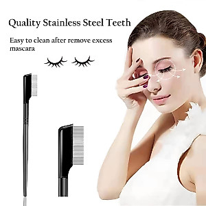 Eyelash Comb Lash Brush Separator - Eyelashes Separator Curler Makeup Mascara Applicator, Eyelash Grooming Brushes Metal Teeth, Eye Makeup Brush Tools with Comb Cover (1 Pcs Straight)