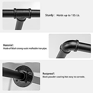 iflove Industrial Pipe Clothing Rack, 70 Inch Wall Mounted Clothes Rack, Wall Racks Hangers Laundry Room for Hanging Clothes, Closet Rods, Display Rack for Retail, SET OF 2, Black with 4 Hooks