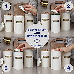 SARKAP Canisters Sets for The Kitchen – 3 Piece Kitchen Canisters for Countertop, Coffee Canister Tea Flour and Sugar Containers with Lids, Set of 3 Canisters Sets For The Kitchen (34Oz) (White)