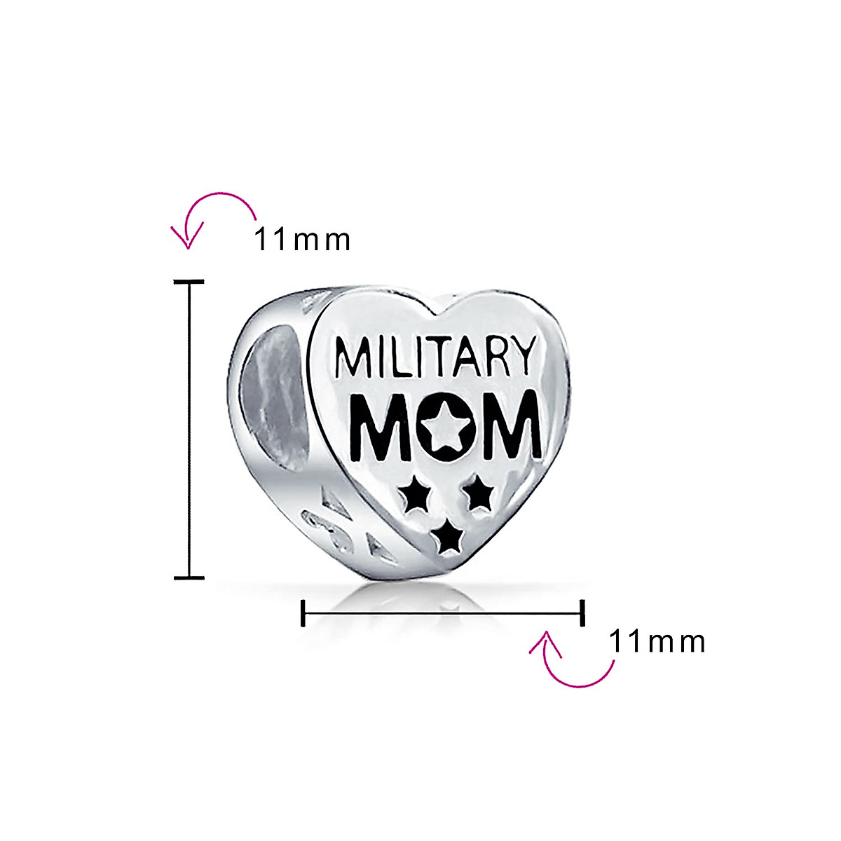 Heart Shape American Patriotic USA Flag Words Military Mom Charm Bead For Women Wife .925 Sterling Silver Fits European Charm Bracelet